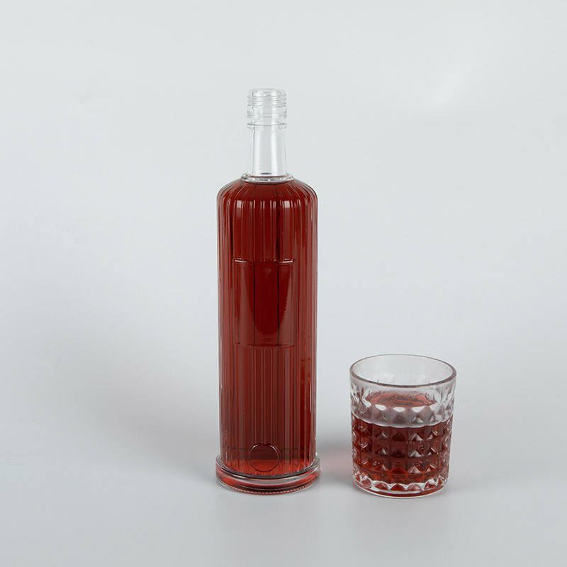 Corked 750ml Tall Cylinder Striped Glass Rum Bottle