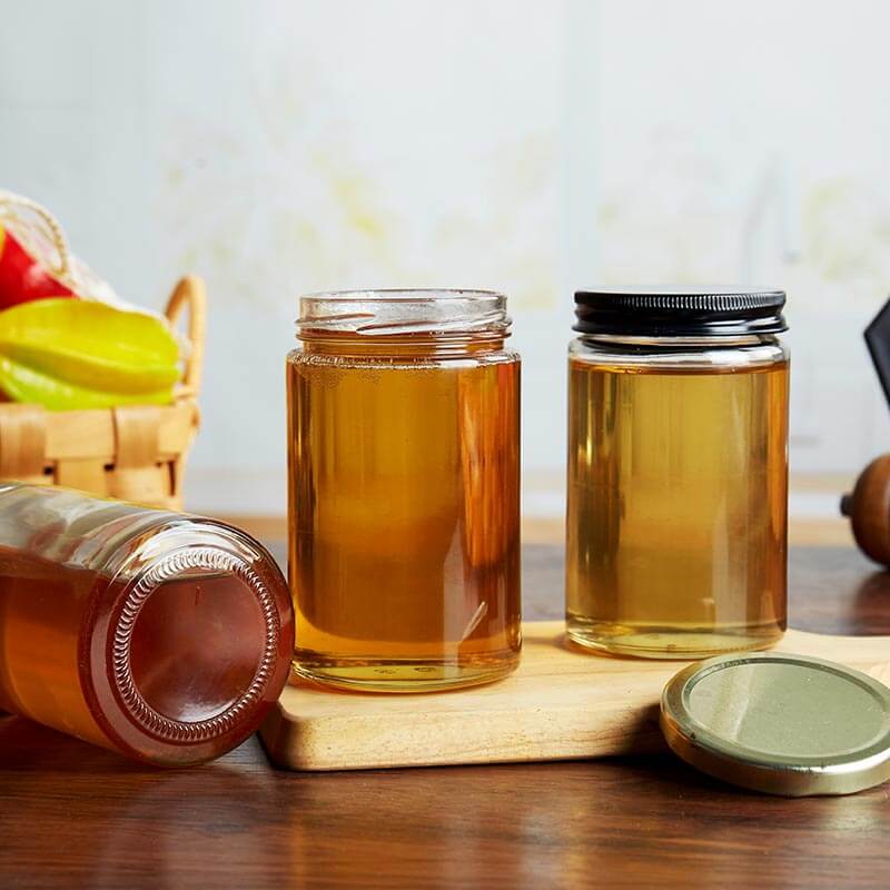 375ml Cylinder Honey Ergo Glass Jar with Metal Cap