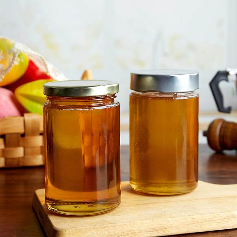 375ml Cylinder Honey Ergo Glass Jar with Metal Cap