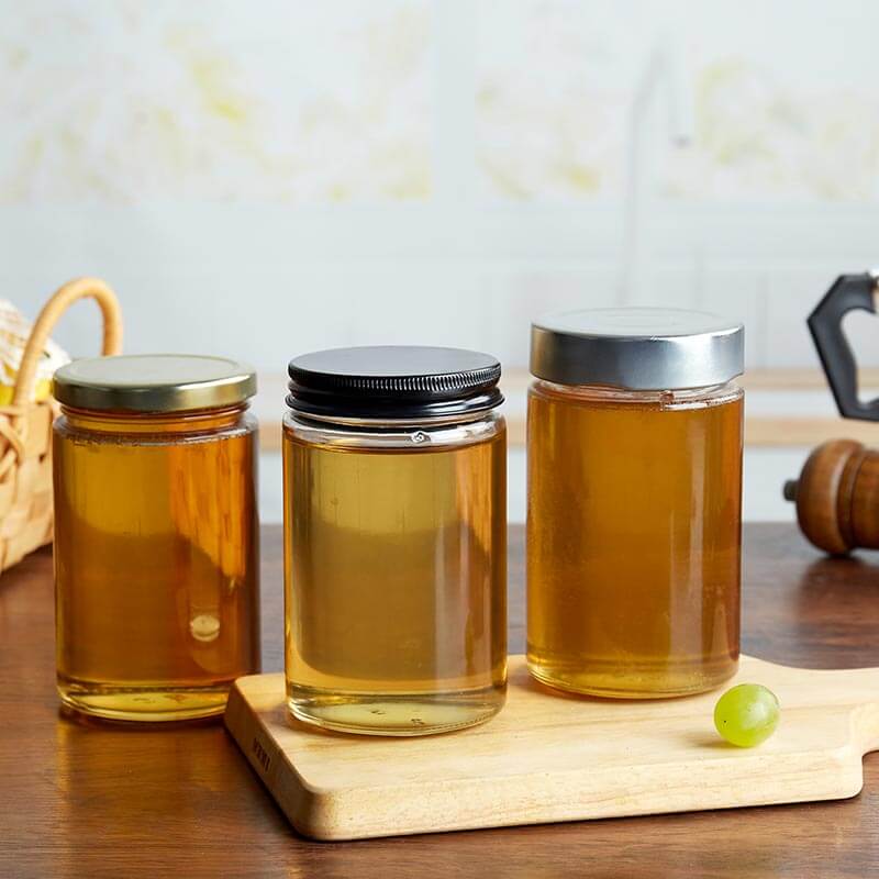 375ml Cylinder Honey Ergo Glass Jar with Metal Cap