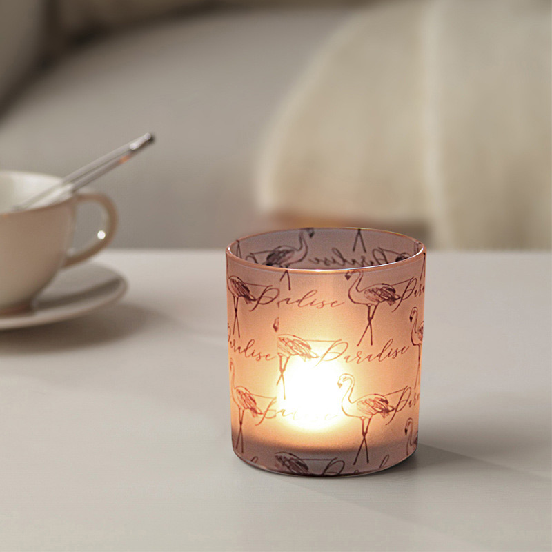 Flamingo Print Glass Candle Jar